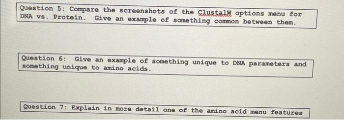 Question 3 Screenshot the DNA Clustalw options window | Chegg.com