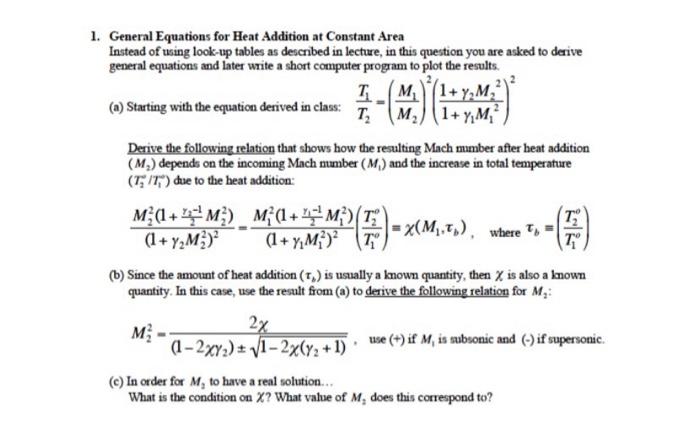 1. General Equations for Heat Addition at Constant | Chegg.com