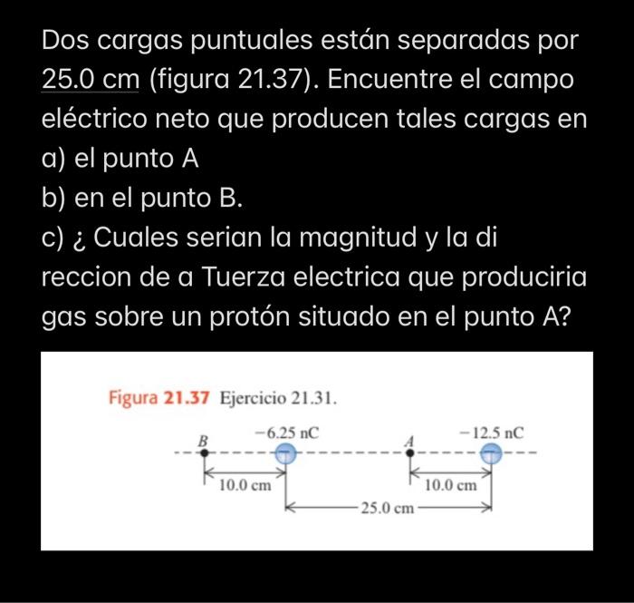 Solved Dos cargas puntuales están separadas por 25.0 cm | Chegg.com