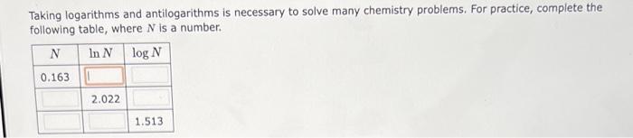 Solved Taking logarithms and antilogarithms is necessary to | Chegg.com