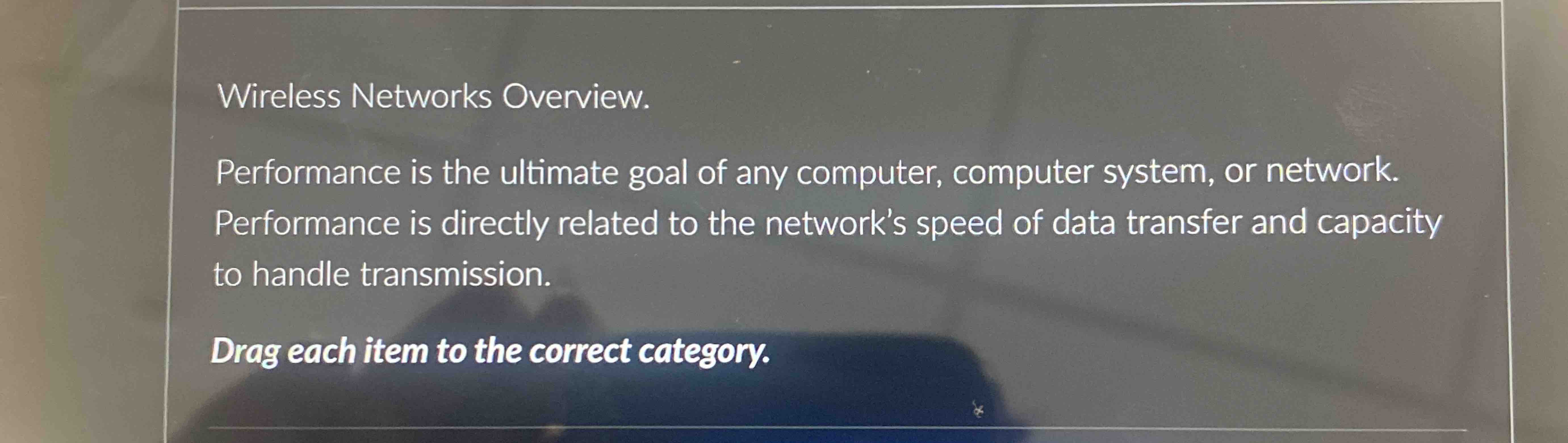 Solved Wireless Networks Overview.Performance is the | Chegg.com