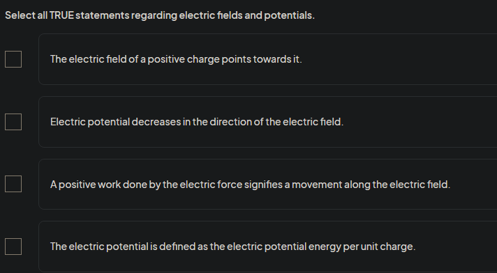 Solved Select all TRUE statements regarding electric fields | Chegg.com