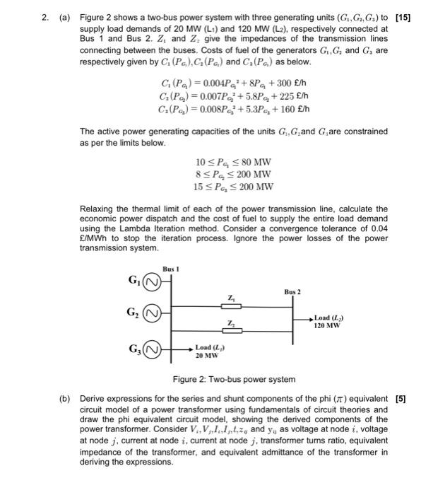 Solved (a) Figure 2 shows a two-bus power system with three | Chegg.com