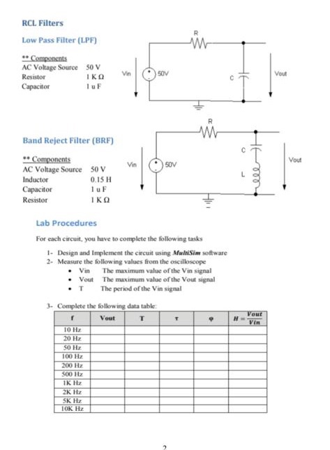 Solved W RCL Filters Low Pass Filter (LPF) ** Components AC | Chegg.com