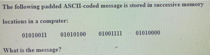 Solved The following padded ASCII-coded message is stored in | Chegg.com