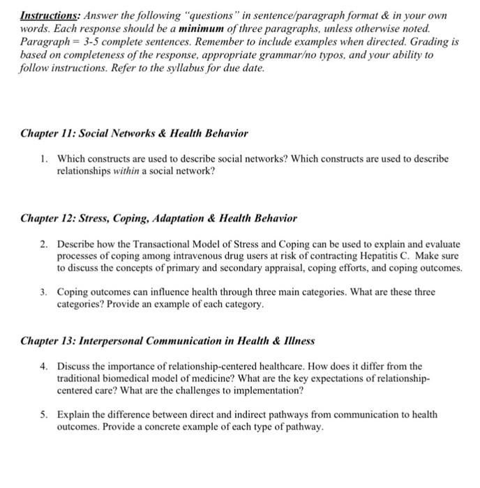 Instructions: Answer the following "questions" in | Chegg.com