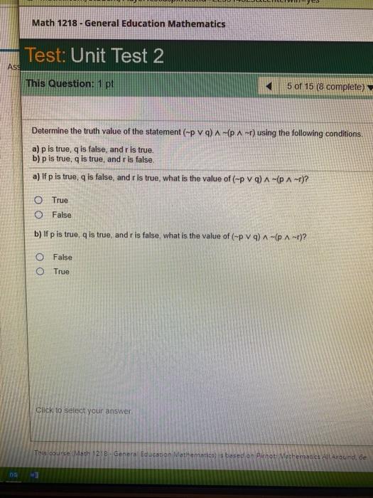 Solved Math 1218 - General Education Mathematics Test: Unit | Chegg.com