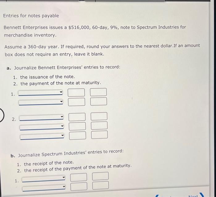 Solved Entries for notes payable Bennett Enterprises issues | Chegg.com