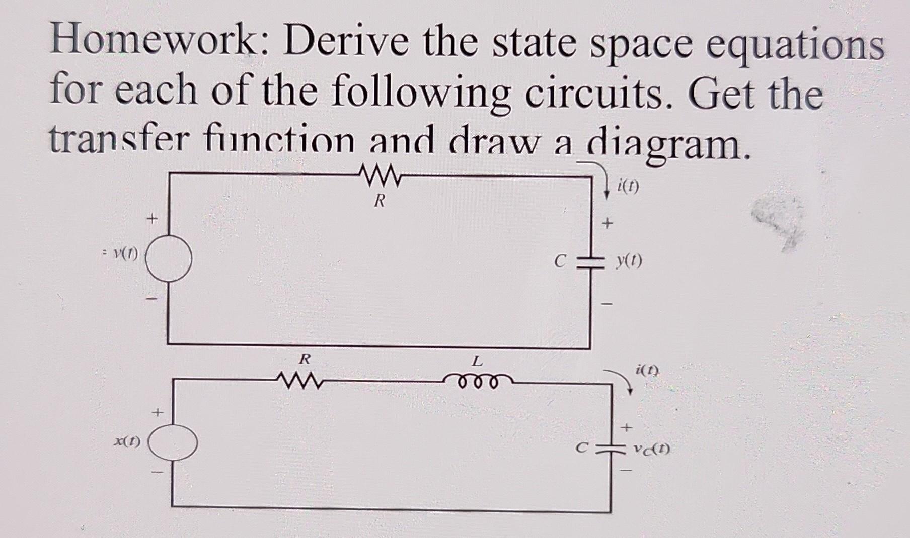 Solved Homework: Derive the state space equations for each | Chegg.com