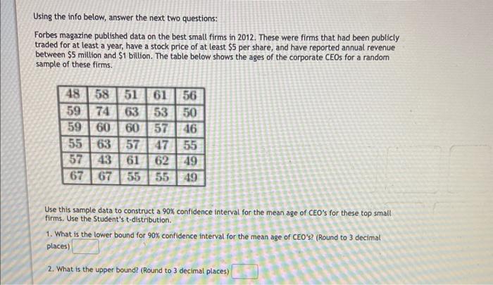 Solved Using the info below, answer the next two questions: | Chegg.com