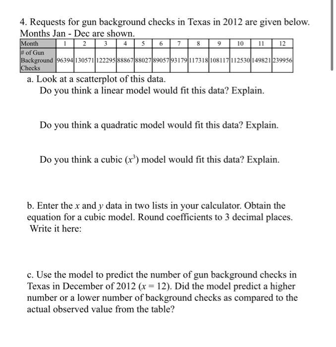 Solved 4. Requests for gun background checks in Texas in | Chegg.com
