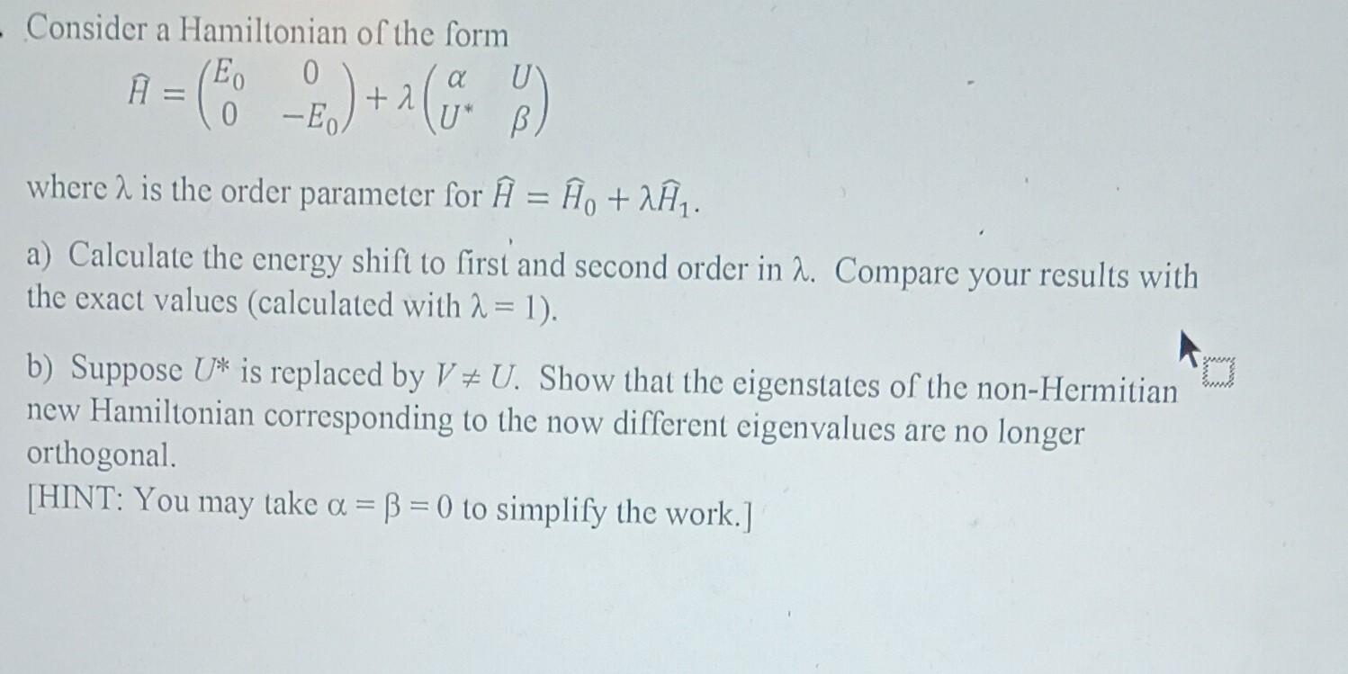 Solved Consider a Hamiltonian of the form | Chegg.com
