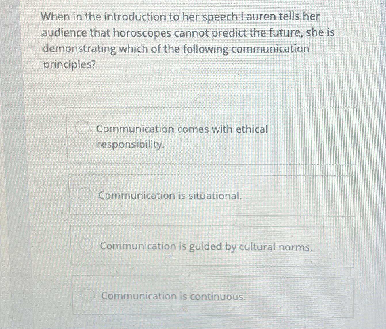 Solved When in the introduction to her speech Lauren tells | Chegg.com