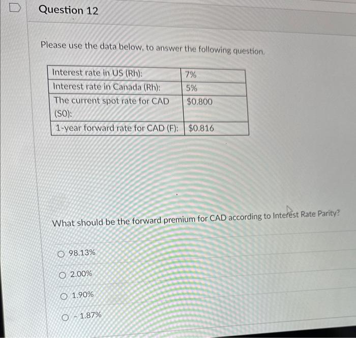 Solved Please use the data below, to answer the following | Chegg.com
