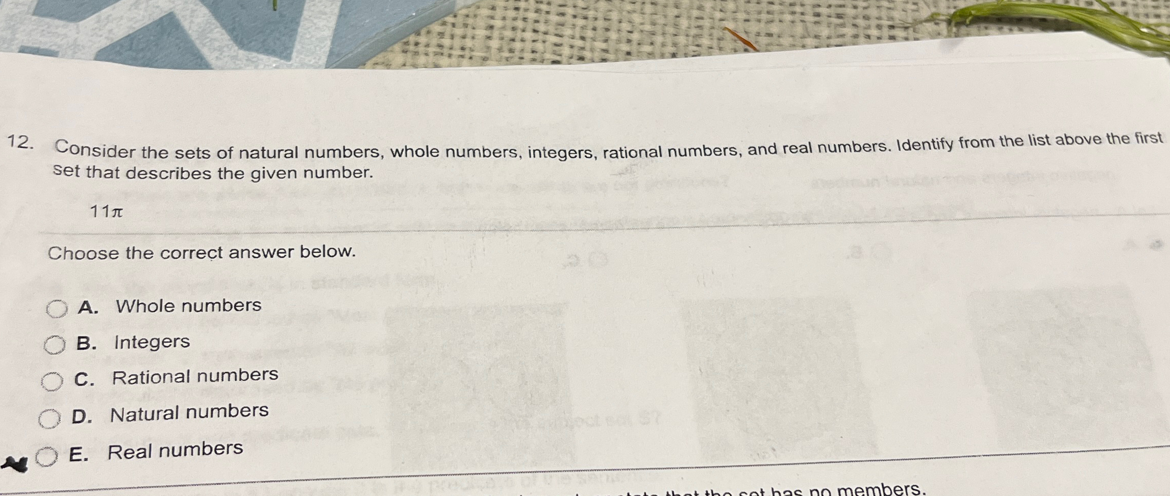 Solved Consider the sets of natural numbers, whole numbers, | Chegg.com