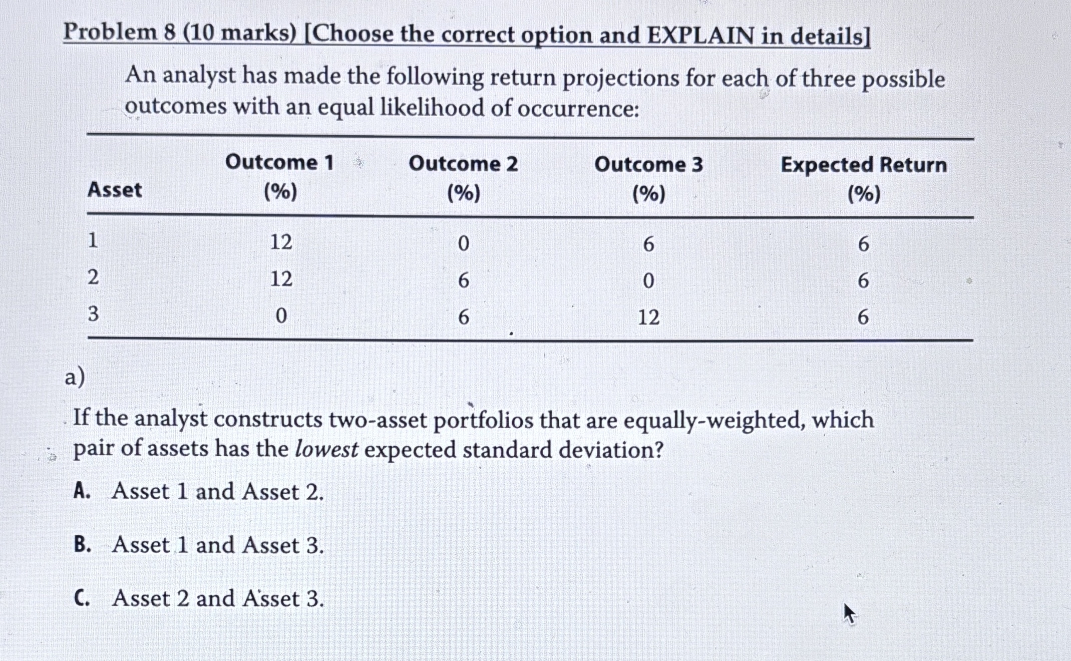 Solved Problem 8 ( 10 ﻿marks) [Choose the correct option and | Chegg.com