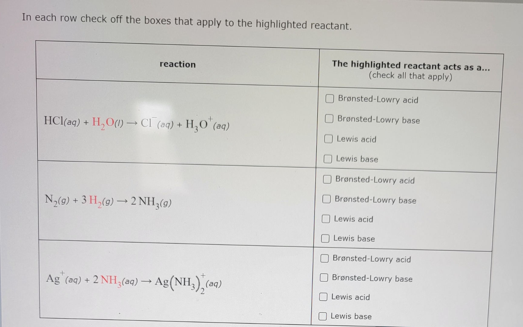 Solved In each row check off the boxes that apply to the | Chegg.com