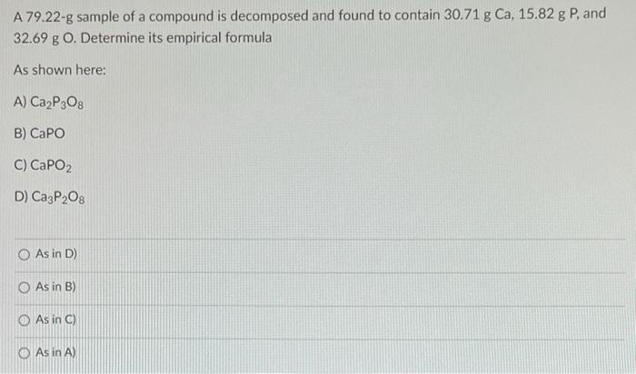 Solved A 79.22-g sample of a compound is decomposed and | Chegg.com