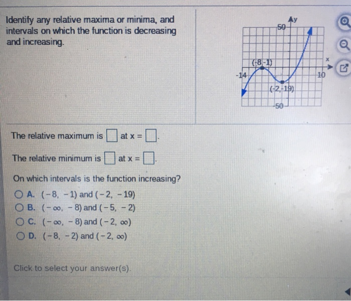Solved Identify any relative maxima or minima, and intervals | Chegg.com