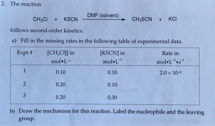 Solved 2. The reaction CH3Cl+KSCN DMF (solvent) CH3SCN+KCl | Chegg.com