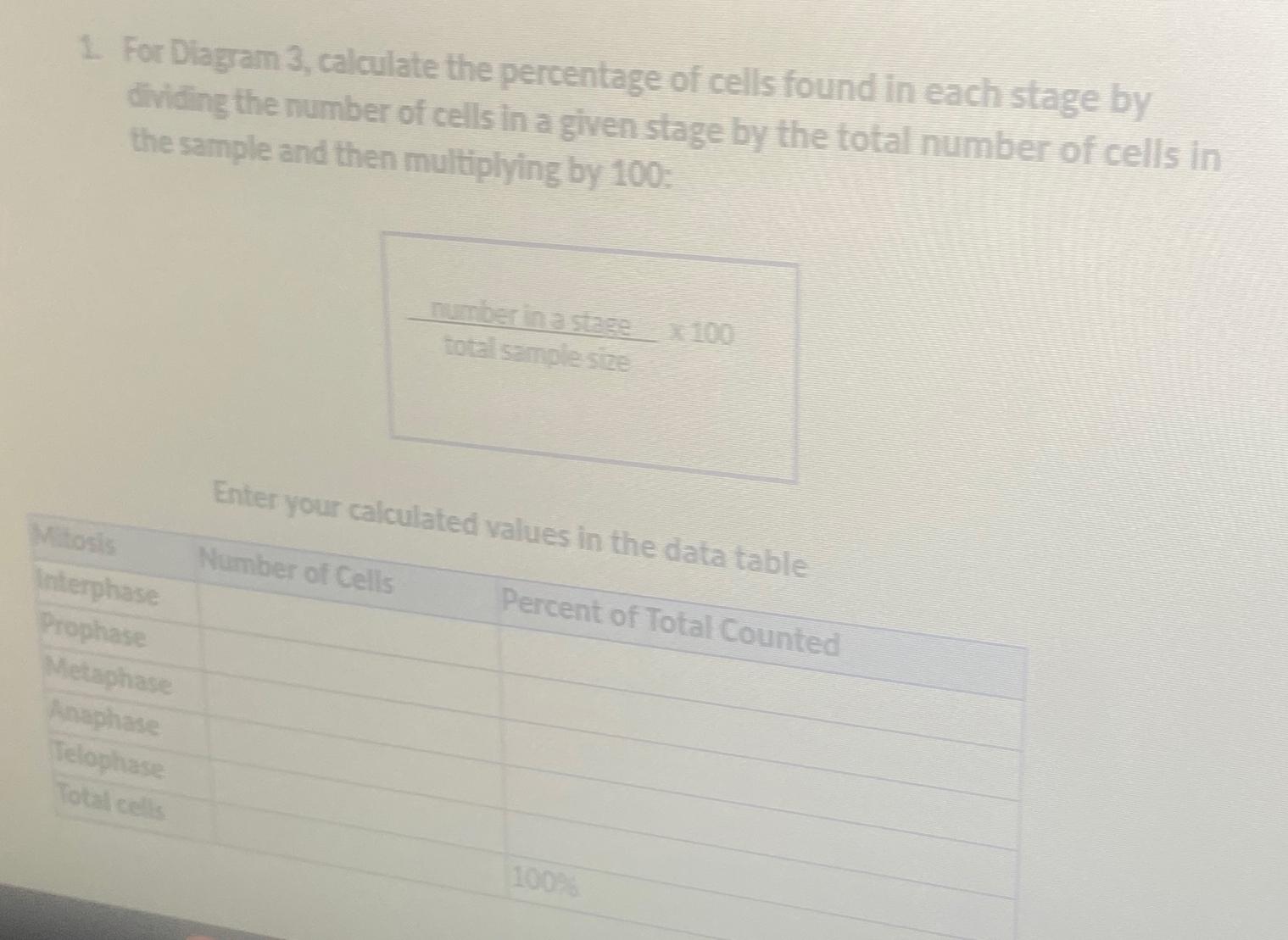 Solved For Dlagram 3, ﻿calculate the percentage of cells | Chegg.com