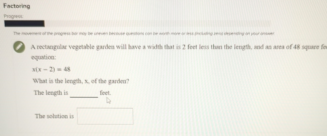 Solved FactoringProgress:The movement of the progress bar | Chegg.com