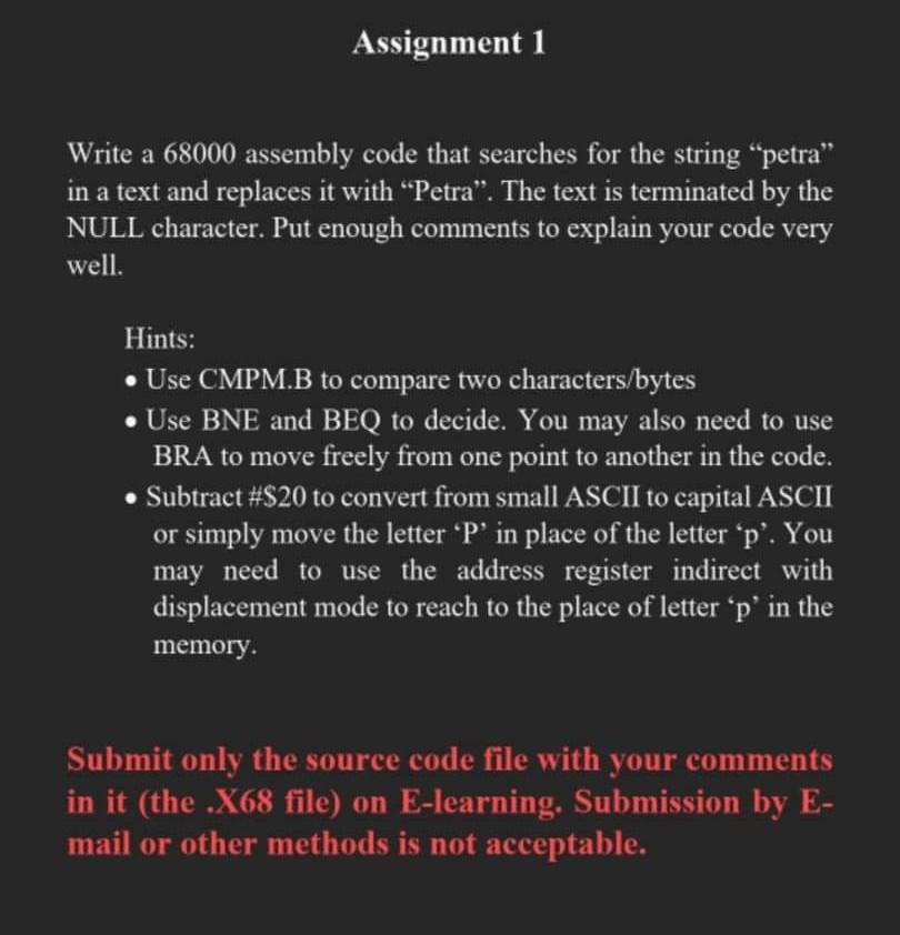 Solved Assignment 1 Write a 68000 assembly code that | Chegg.com