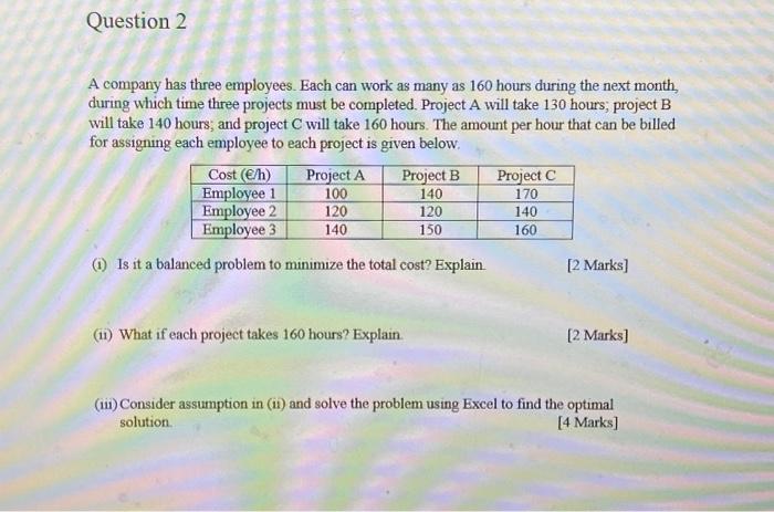 Solved A company has three employees. Each can work as many | Chegg.com