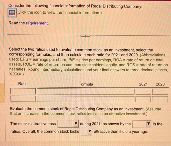 Solved Consider the following financial information of Regal | Chegg.com