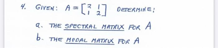 Solved 4. GIVEN: A = [1] DETERMINE: Q. THE SPECTRAL MATRIX | Chegg.com