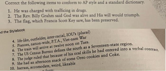 Correct the following sentences to conform to AP | Chegg.com