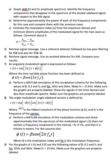 1) Build a MATLAB program to generate an SSB signal. | Chegg.com