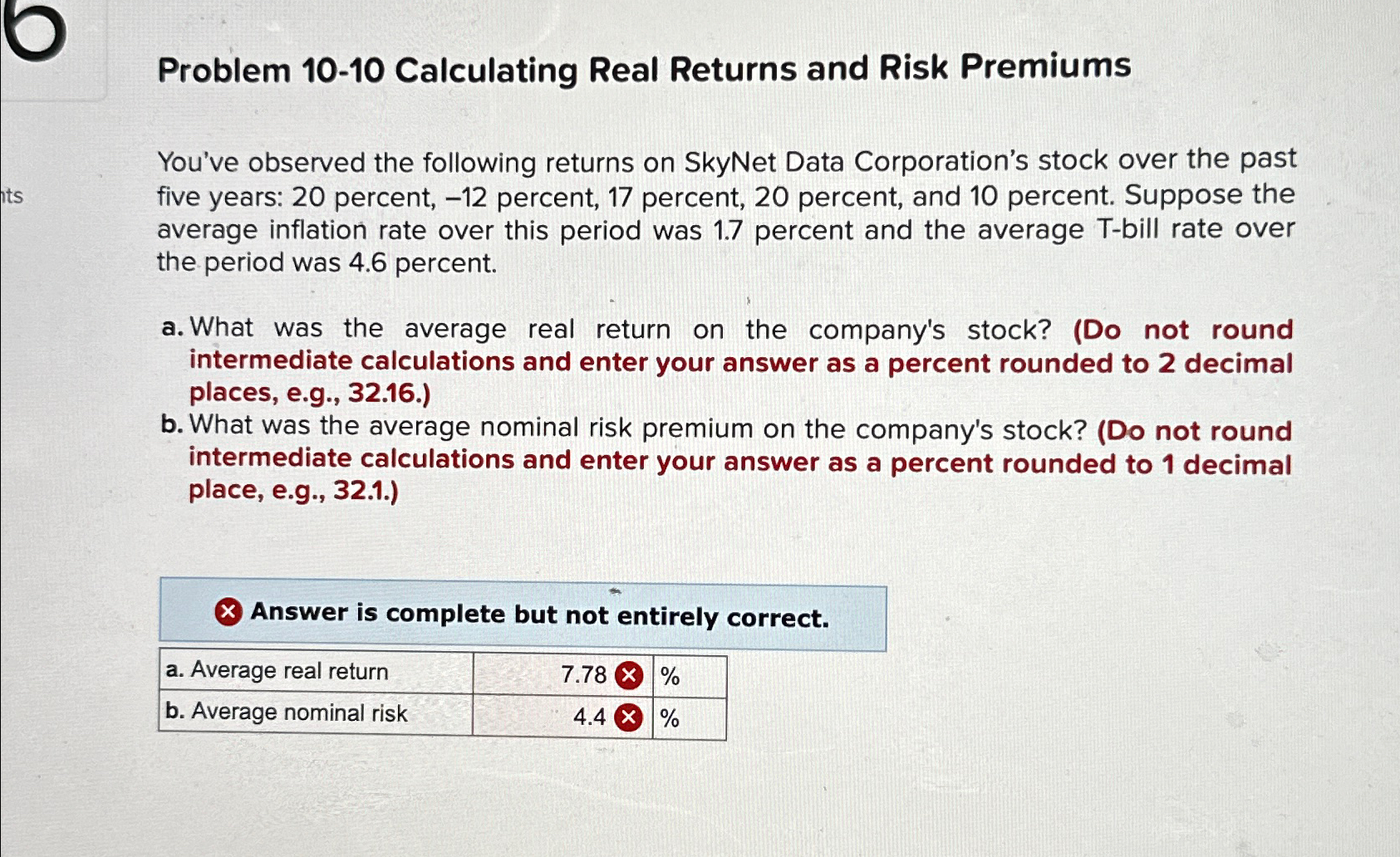 Solved Problem 10-10 ﻿Calculating Real Returns and Risk | Chegg.com