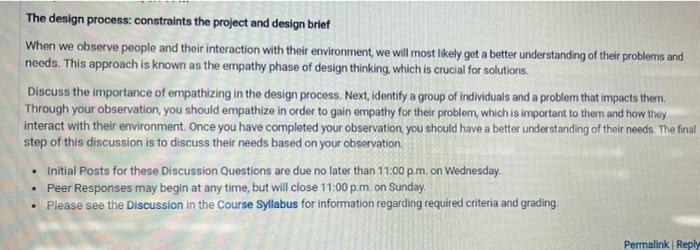 The design process: constraints the project and | Chegg.com