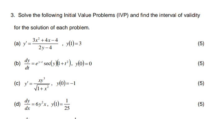 Solved 3. Solve the following Initial Value Problems (IVP) | Chegg.com
