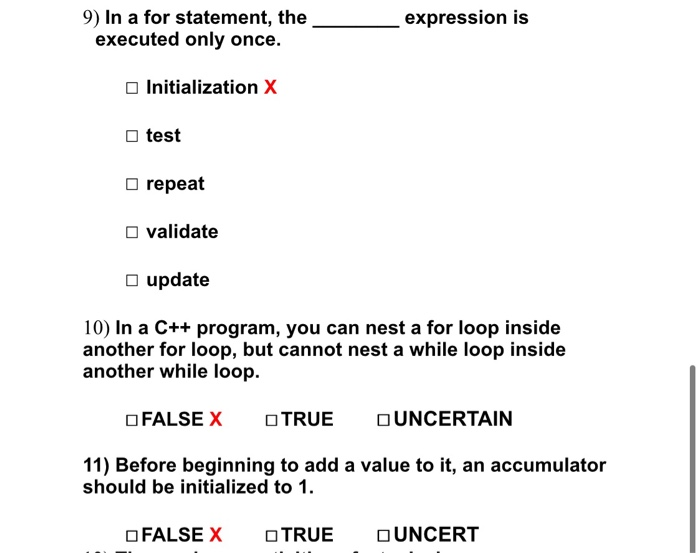 Solved expression is 9) In a for statement, the executed | Chegg.com