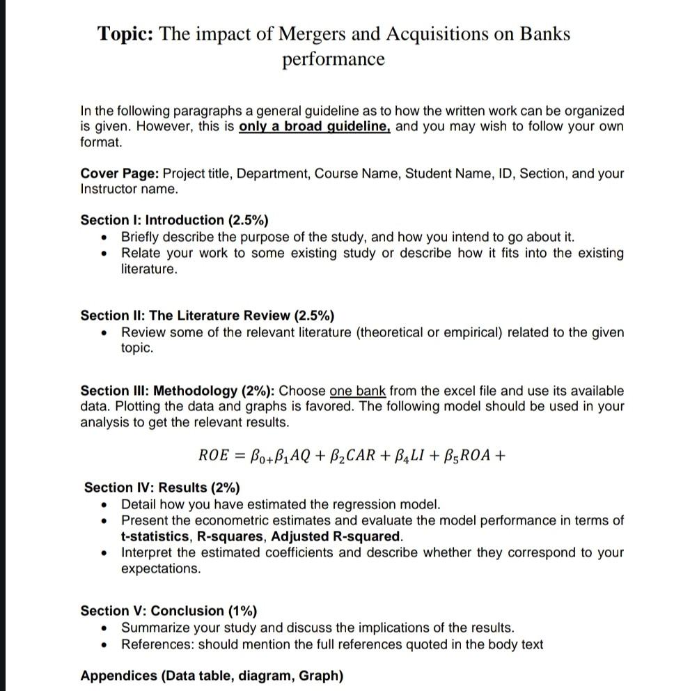 Solved Topic: The impact of Mergers and Acquisitions on | Chegg.com