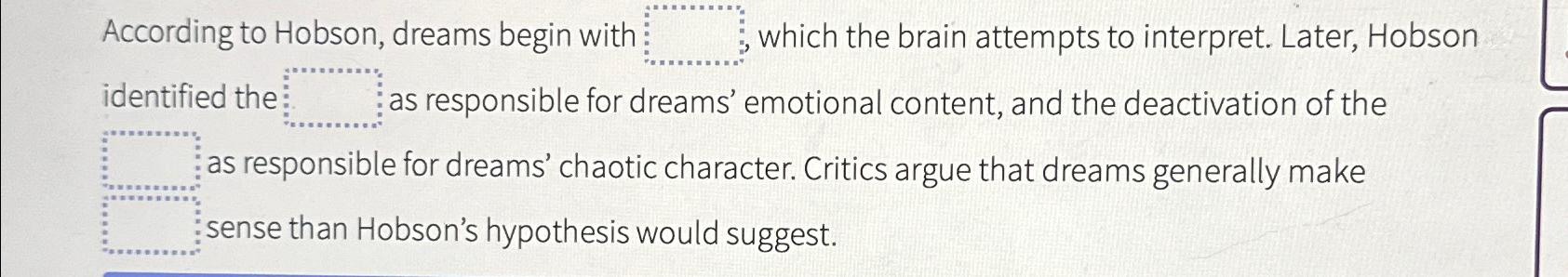 Solved According to Hobson, dreams begin with , ﻿which the | Chegg.com