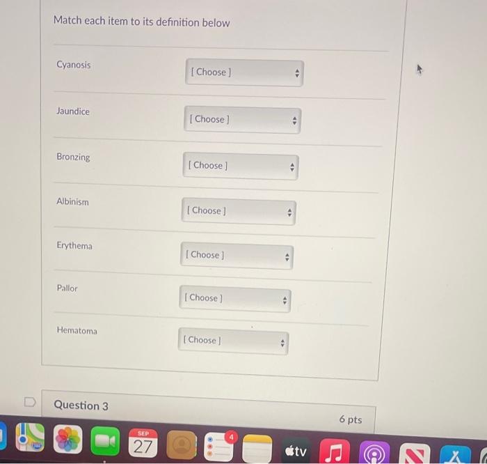 Solved Match each item to its definition below Cyanosis | Chegg.com