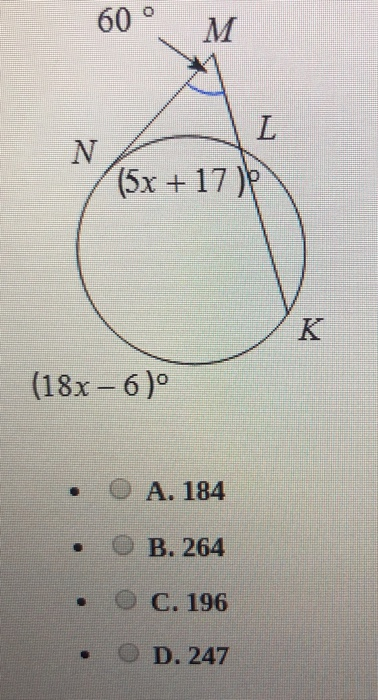 Solved 600 (5x +17) (18x-6) • O A. 184 • O B. 264 • O C. 196 | Chegg.com
