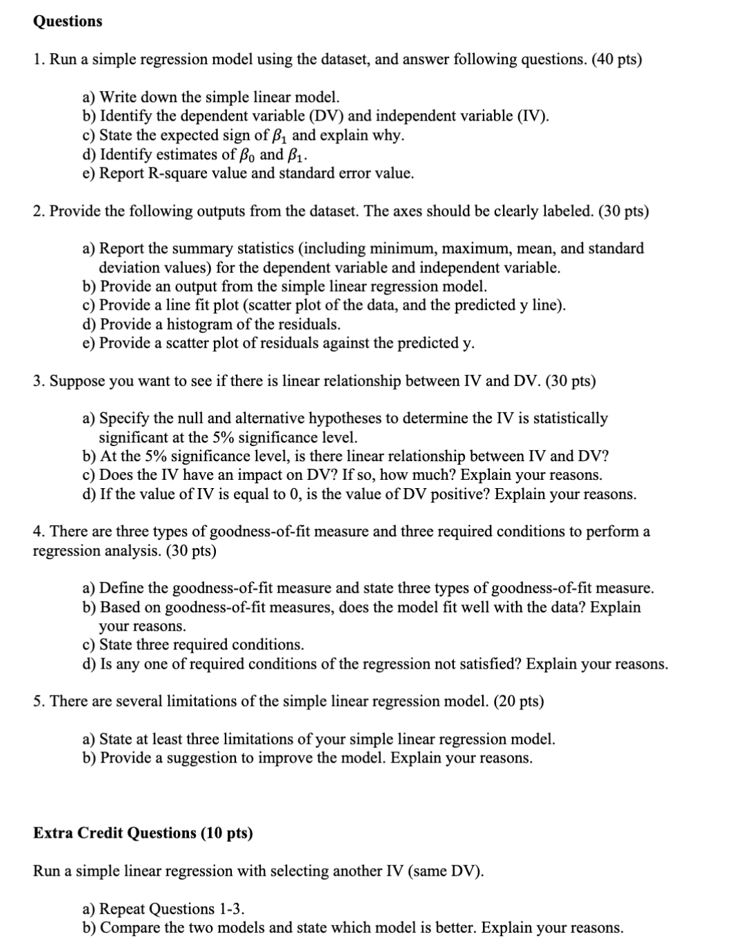 Questions1. ﻿Run a simple regression model using the | Chegg.com