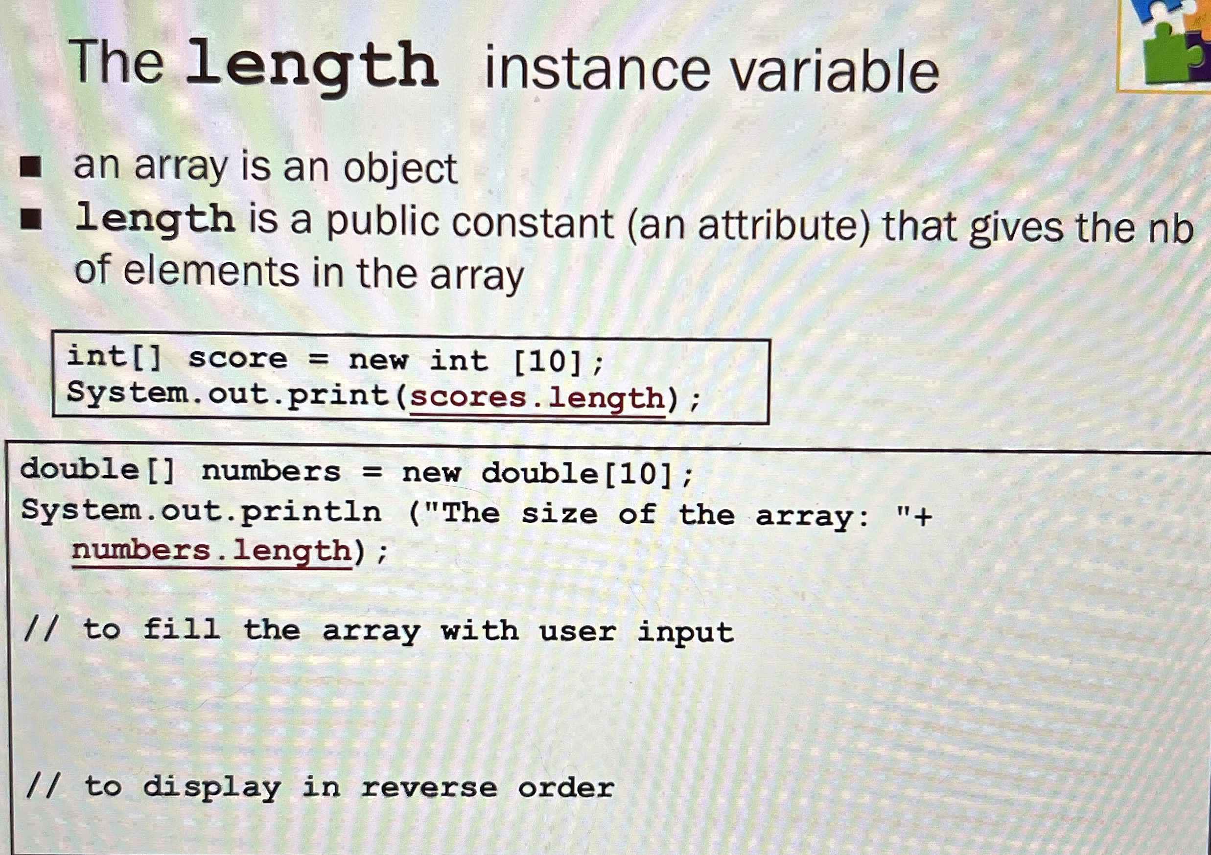 Solved The Length Instance Variablean Array Is An
