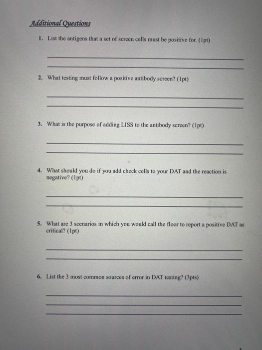 Solved 1. List the antigens that a set of sereen cells must | Chegg.com