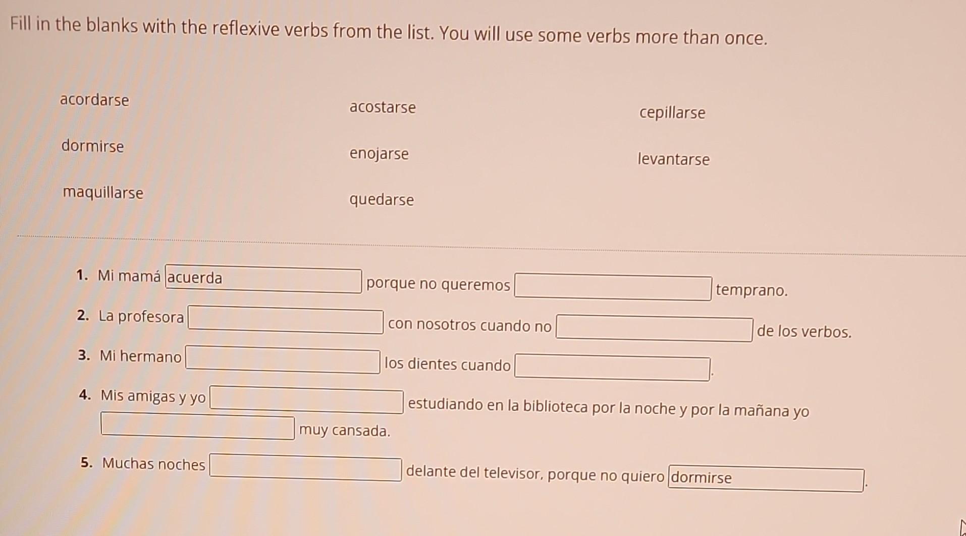 Fill in the blanks with the reflexive verbs from the | Chegg.com