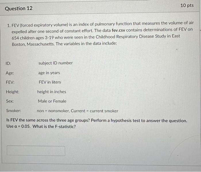 Solved 1. FEV (forced expiratory volume) is an index of | Chegg.com