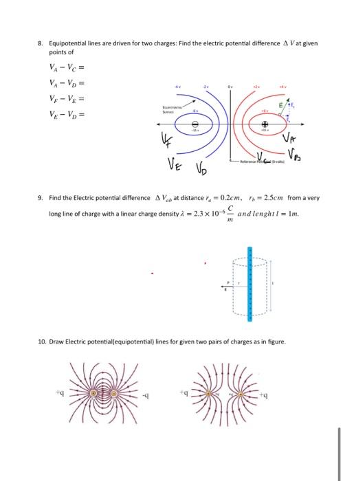 Solved 8. Equipotential lines are driven for two charges: | Chegg.com