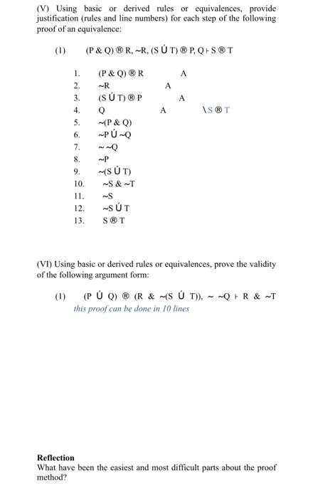 Solved (V) Using basic or derived rules or equivalences, | Chegg.com