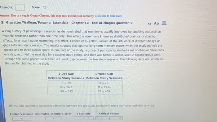Solved Attempts: Score: 2 attention: Due to a bug in Google | Chegg.com