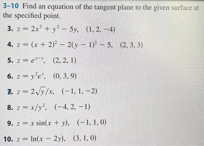 Solved 3-10 Find an equation of the tangent plane to the | Chegg.com