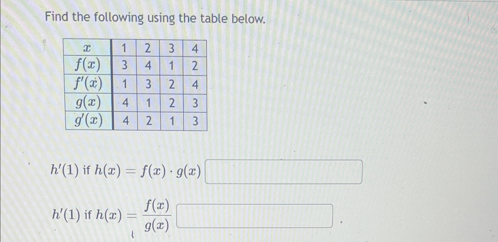 Solved Find the following using the table | Chegg.com